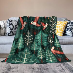 MaSiledy Blanket Birds Flying Through The Trees Fleece Throw Blanket Hello Winter Holiday Cozy Flannel Bed Blanket for Couch Sofa Bed for Adults Kids Boys Teens Gift for Adults and Children 70"x80"