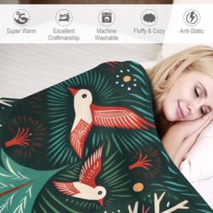 MaSiledy Blanket Birds Flying Through The Trees Fleece Throw Blanket Hello Winter Holiday Cozy Flannel Bed Blanket for Couch Sofa Bed for Adults Kids Boys Teens Gift for Adults and Children 70"x80"