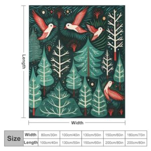 MaSiledy Blanket Birds Flying Through The Trees Fleece Throw Blanket Hello Winter Holiday Cozy Flannel Bed Blanket for Couch Sofa Bed for Adults Kids Boys Teens Gift for Adults and Children 70"x80"