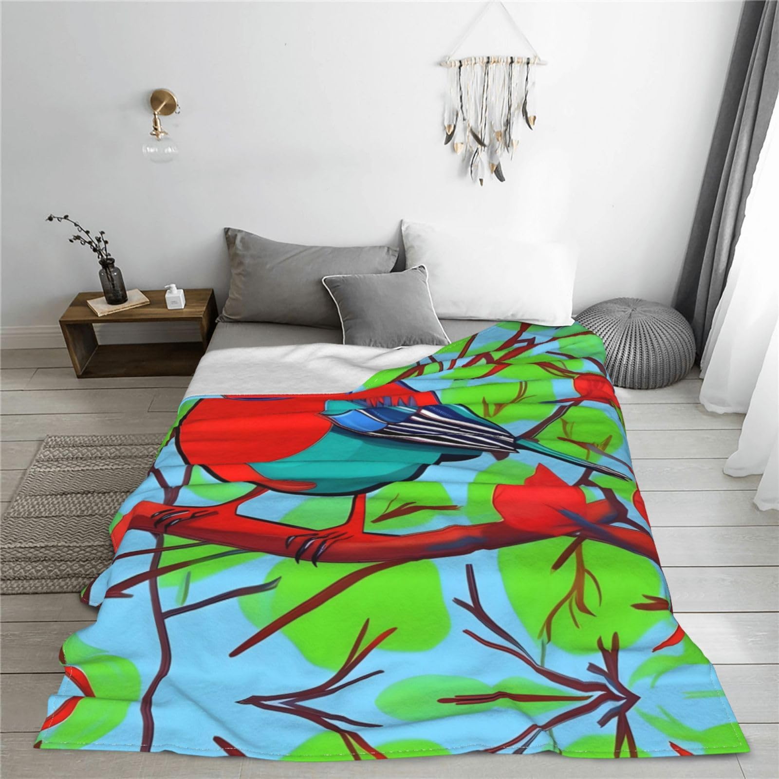 Colorful Birds Printed, Fashion Flannel Bed Blanket, Cozy Blanket Soft and Warm Sofa Blanket, Bedroom Blanket.40 X30