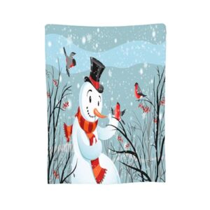 throw blanket 40x50 inch,birds bullfinch snowman flannel soft cozy fluffy throw blankets and warm throws for adults in couch sofa bed 50x40 inch