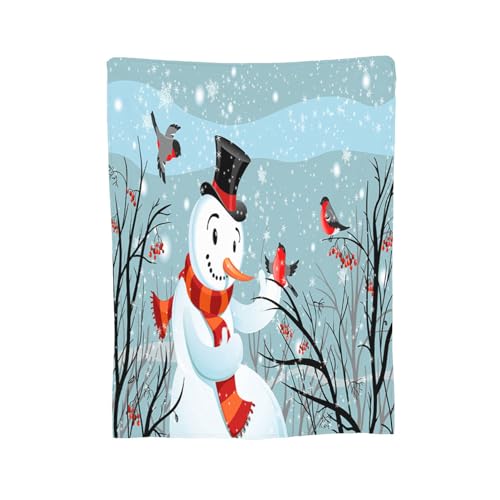 Throw Blanket 40x50 Inch,Birds Bullfinch Snowman Flannel Soft Cozy Fluffy Throw Blankets and Warm Throws for Adults in Couch Sofa Bed 50x40 Inch