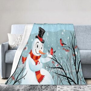 Throw Blanket 40x50 Inch,Birds Bullfinch Snowman Flannel Soft Cozy Fluffy Throw Blankets and Warm Throws for Adults in Couch Sofa Bed 50x40 Inch