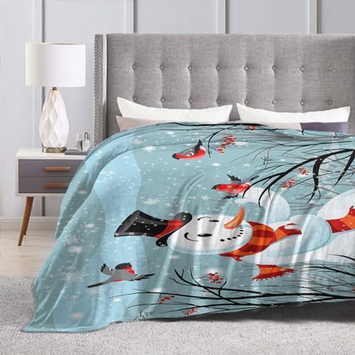 Throw Blanket 40x50 Inch,Birds Bullfinch Snowman Flannel Soft Cozy Fluffy Throw Blankets and Warm Throws for Adults in Couch Sofa Bed 50x40 Inch