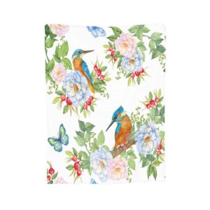 throw blanket 40x50 inch,watercolor kingfisher birds flannel soft cozy fluffy throw blankets and warm throws for adults in couch sofa bed 50x40 inch