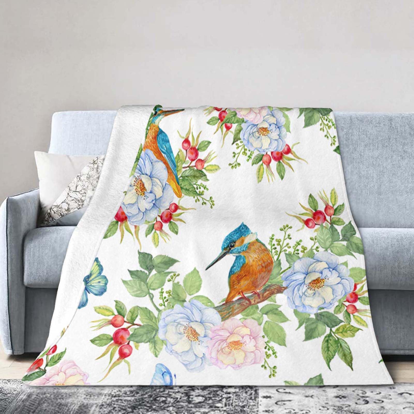 Throw Blanket 40x50 Inch,Watercolor Kingfisher Birds Flannel Soft Cozy Fluffy Throw Blankets and Warm Throws for Adults in Couch Sofa Bed 50x40 Inch