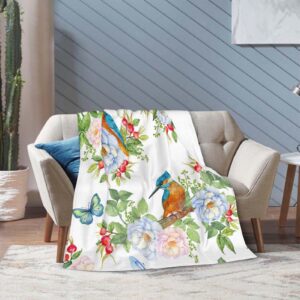 Throw Blanket 40x50 Inch,Watercolor Kingfisher Birds Flannel Soft Cozy Fluffy Throw Blankets and Warm Throws for Adults in Couch Sofa Bed 50x40 Inch