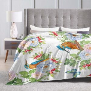 Throw Blanket 40x50 Inch,Watercolor Kingfisher Birds Flannel Soft Cozy Fluffy Throw Blankets and Warm Throws for Adults in Couch Sofa Bed 50x40 Inch