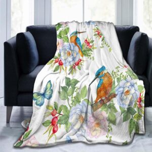 Throw Blanket 40x50 Inch,Watercolor Kingfisher Birds Flannel Soft Cozy Fluffy Throw Blankets and Warm Throws for Adults in Couch Sofa Bed 50x40 Inch