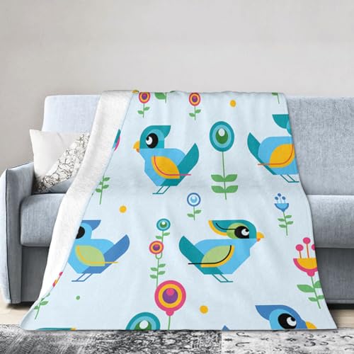 Throw Blanket 30x40 Inch,Coloeful Blue Geometric Bird Flannel Soft Cozy Fluffy Throw Blankets and Warm Throws for Adults in Couch Sofa Bed 40x30 Inch