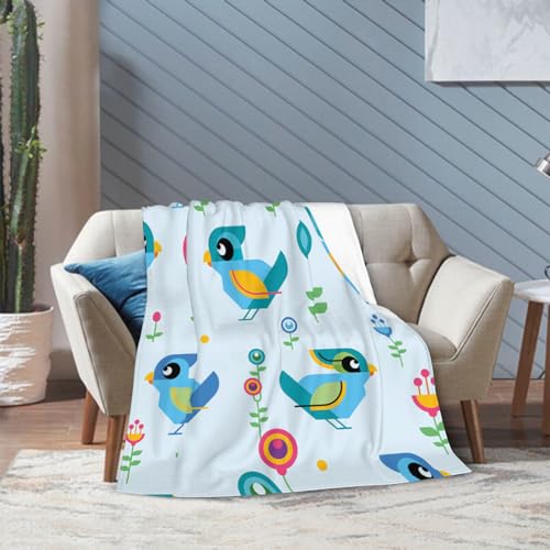 Throw Blanket 30x40 Inch,Coloeful Blue Geometric Bird Flannel Soft Cozy Fluffy Throw Blankets and Warm Throws for Adults in Couch Sofa Bed 40x30 Inch