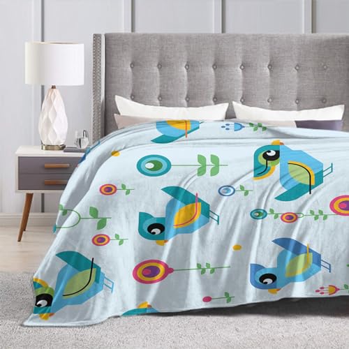 Throw Blanket 30x40 Inch,Coloeful Blue Geometric Bird Flannel Soft Cozy Fluffy Throw Blankets and Warm Throws for Adults in Couch Sofa Bed 40x30 Inch