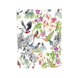 throw blanket 30x40 inch,green leaves flowers colorful birds flannel soft cozy fluffy throw blankets and warm throws for adults in couch sofa bed 40x30 inch