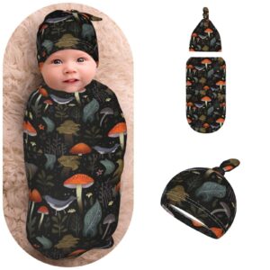 newborn swaddle blanket mushrooms and birds baby sleep sack with beanie set soft stretch adjustable wraps receiving blankets for infant boy girl