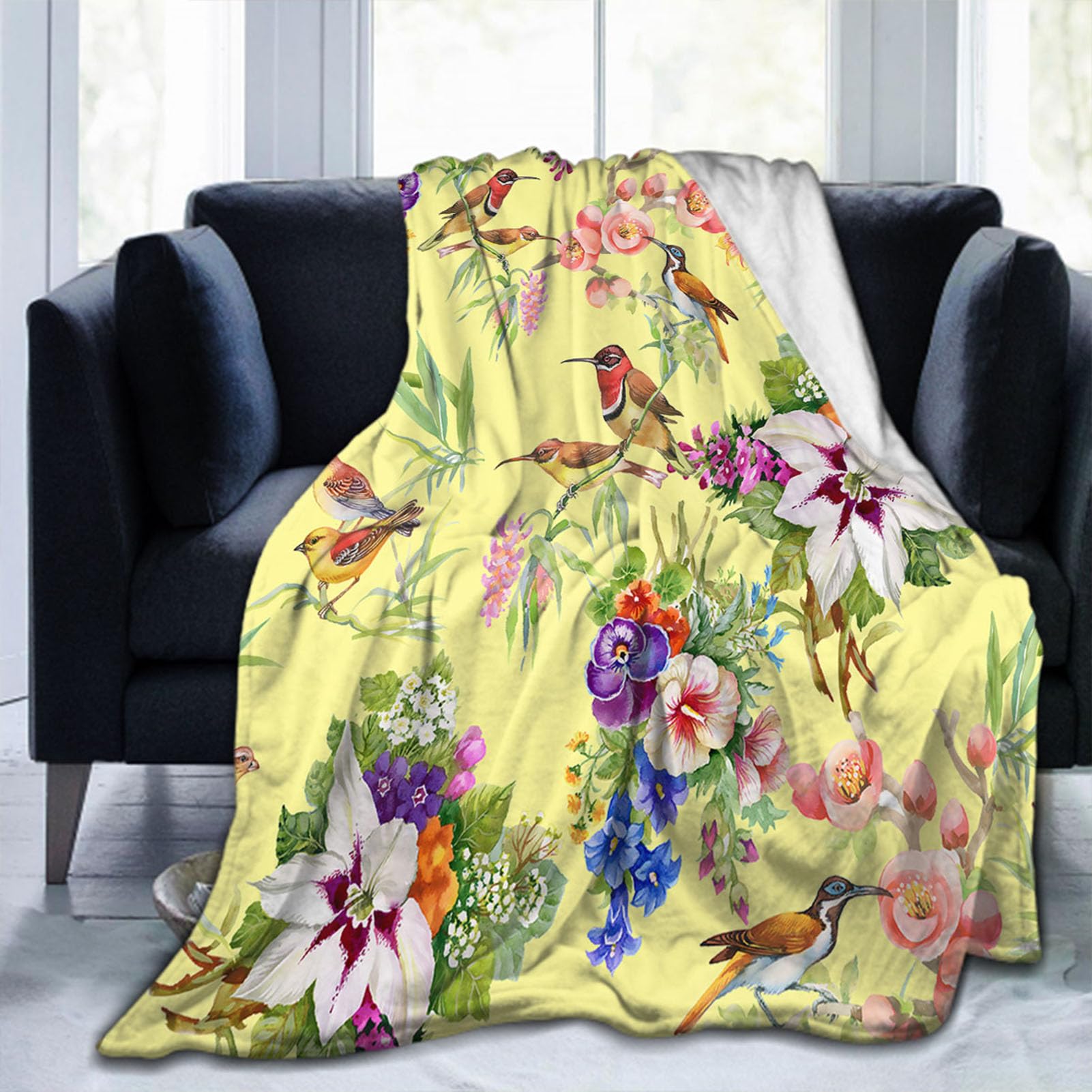 Throw Blanket 40x50 Inch,Watercolor Wild Birds Flannel Soft Cozy Fluffy Throw Blankets and Warm Throws for Adults in Couch Sofa Bed 50x40 Inch