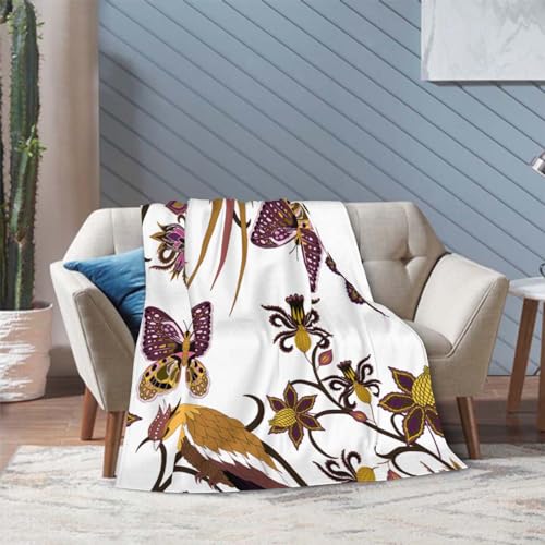 Throw Blanket 40x50 Inch,Beautiful Flowers Bird Floral Traditional Flannel Soft Cozy Fluffy Throw Blankets and Warm Throws for Adults in Couch Sofa Bed 50x40 Inch