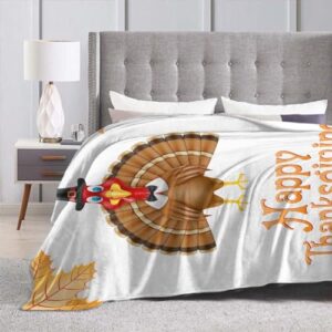 Throw Blanket 30x40 Inch,Thanksgiving Turkey Bird White Flannel Soft Cozy Fluffy Throw Blankets and Warm Throws for Adults in Couch Sofa Bed 40x30 Inch