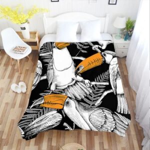 AOYEGO Cartoon Tropical Birds Soft Blankets Toucans on Branches Grey Leaf Pet Blanket Flannel Throw 30"x40" for Dog Puppy Cat Home Sofa Picnic