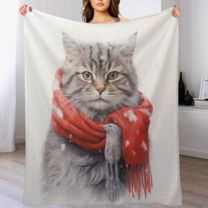 Soft Throw Blanket Drawing of A Cat Wearing A Scarf and Bird Soft Fuzzy Plush Blanket Bedding Cozy Lightweight Cat Lover Girls Gifts Blanket 40"x50" for Bed Couch Chair Sofa