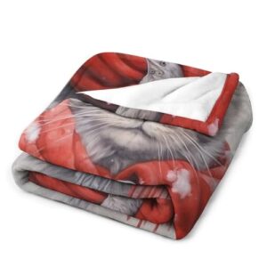 Soft Throw Blanket Drawing of A Cat Wearing A Scarf and Bird Soft Fuzzy Plush Blanket Bedding Cozy Lightweight Cat Lover Girls Gifts Blanket 40"x50" for Bed Couch Chair Sofa