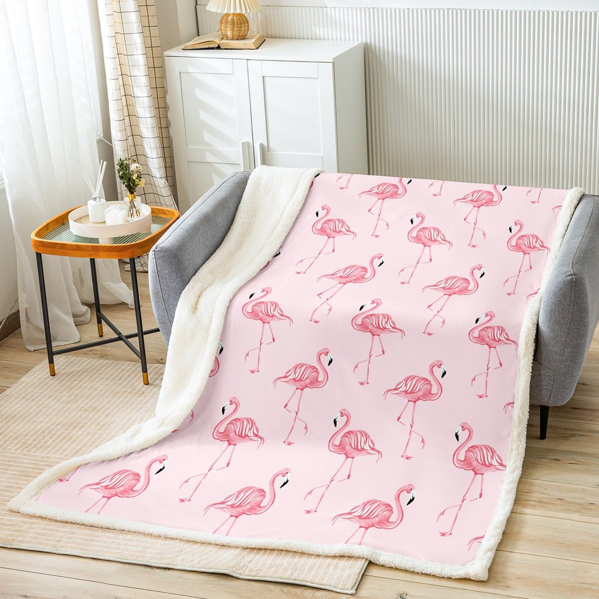 Feelyou Pink Flamingo Fleece Throw Blanket Tropical Flamingo Plush Blanket Bird Print Sherpa Blanket for Kids Nature Theme Fuzzy Blanket Baby 30"x40"