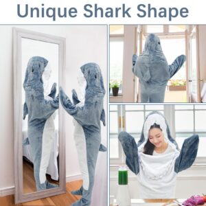 Sharks Blankets Hoodie for Adult, Sharks Blankets Super Soft Cozy Hoodie, Cute Cartoon Animals One-Piece Blanket, Wearable Sharks Blankets Hoodie Sleeping Bag, Ideal Sharks Blankets Gifts(Blue,XXL)