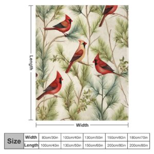 Blanket Red Birds Pine Cones Berry Winter Holiday Soft Blankets and Throws for Sofa Cardinal Bird Pattern Luxurious Warm and Cozy for Home Bed Couch for Girls Birthday Valentines Gifts 40"x50"