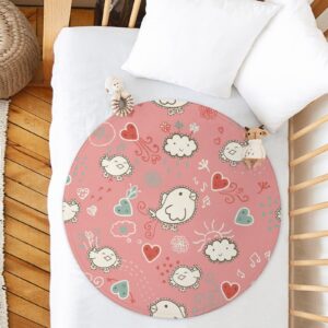 LAKIMCT Cartoon Birds Hearts Clouds Round Soft Baby Blankets for Boys Girls, Newborn Blanket for Suitable for Swaddling Sleep Stroller Cover Nursery Blanket, 35 Inch