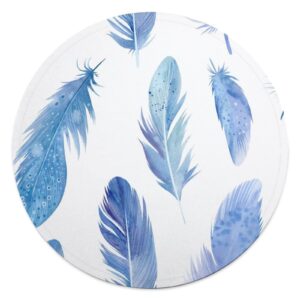 lakimct bird blue feathers round soft baby blankets for boys girls, newborn blanket for suitable for swaddling sleep stroller cover nursery blanket, 35 inch