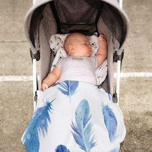 LAKIMCT Bird Blue Feathers Round Soft Baby Blankets for Boys Girls, Newborn Blanket for Suitable for Swaddling Sleep Stroller Cover Nursery Blanket, 35 Inch