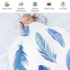 LAKIMCT Bird Blue Feathers Round Soft Baby Blankets for Boys Girls, Newborn Blanket for Suitable for Swaddling Sleep Stroller Cover Nursery Blanket, 35 Inch