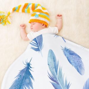 LAKIMCT Bird Blue Feathers Round Soft Baby Blankets for Boys Girls, Newborn Blanket for Suitable for Swaddling Sleep Stroller Cover Nursery Blanket, 35 Inch