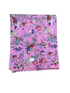 indian cotton hand stitched kantha birds print quilt bedding throw bedcover decorative gudari bedspread queen size blanket home kq-52