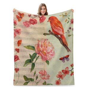 delerain bird with sheet music flannel fleece throw blanket 50"x60" living room/bedroom/sofa couch warm soft bed blanket for kids teens boys girls all season