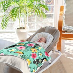 Coikll Tropical Birds and Palm Leaves Baby Blanket Cotton Cozy Throw Blanket Warm Nursery Swaddle Receiving Toddler Blankets 30" x 40