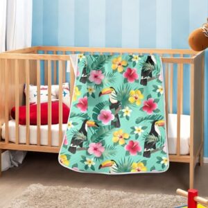 Coikll Tropical Birds and Palm Leaves Baby Blanket Cotton Cozy Throw Blanket Warm Nursery Swaddle Receiving Toddler Blankets 30" x 40