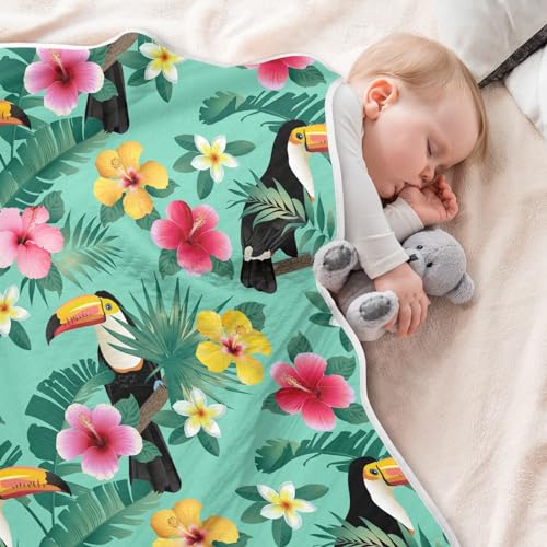 Coikll Tropical Birds and Palm Leaves Baby Blanket Cotton Cozy Throw Blanket Warm Nursery Swaddle Receiving Toddler Blankets 30" x 40