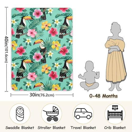 Coikll Tropical Birds and Palm Leaves Baby Blanket Cotton Cozy Throw Blanket Warm Nursery Swaddle Receiving Toddler Blankets 30" x 40