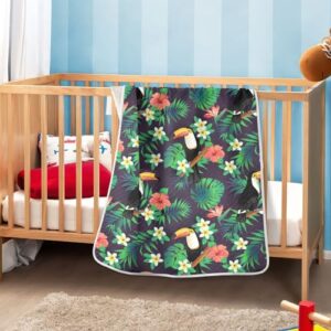 Coikll Tropical Birds and Palm Leaves Baby Blanket Cotton Cozy Throw Blanket Warm Nursery Swaddle Receiving Toddler Blankets 30" x 40