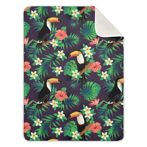 Coikll Tropical Birds and Palm Leaves Baby Blanket Cotton Cozy Throw Blanket Warm Nursery Swaddle Receiving Toddler Blankets 30" x 40