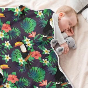 Coikll Tropical Birds and Palm Leaves Baby Blanket Cotton Cozy Throw Blanket Warm Nursery Swaddle Receiving Toddler Blankets 30" x 40