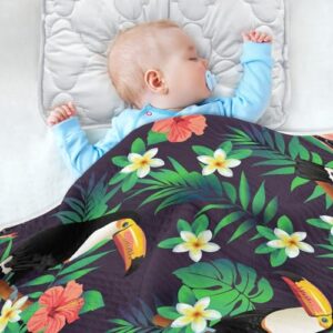 Coikll Tropical Birds and Palm Leaves Baby Blanket Cotton Cozy Throw Blanket Warm Nursery Swaddle Receiving Toddler Blankets 30" x 40