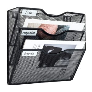 pag hanging wall file holder mail organizer wall mount document letter rack, 3-tier, black