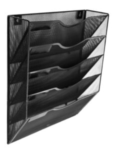 klickpick office 5 sections hanging files wall mounted metal mesh document file organizer magazine holder rack organizer section racks multipurpose use to display files, magazine, newspapers- black