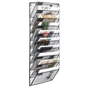 pag 10 pockets wall file holder wall mounted mail sorter organizer metal chicken wire hanging magazine rack, black