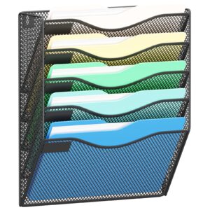 jessyo office 5 pocket mesh wall file holder hanging folder organizer wall mounted magazine document rack, black