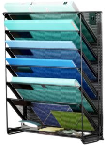 kuntine.b 7-tier hanging file organizer vertical wall file organizer wall file holder, mesh magazine rack mail document organizer for office school home (black, 1 pack)