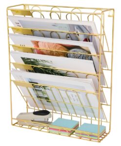 superbpag hanging file organizer 5 tier wall mount document letter tray storage rack for office home dormitory, gold