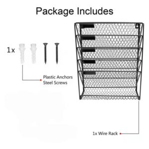 JINGWAYS Wall File Holder Hanging Mail Organizer Metal Chicken Wire Wall Mount Magazine Rack for Home and Office (Black)