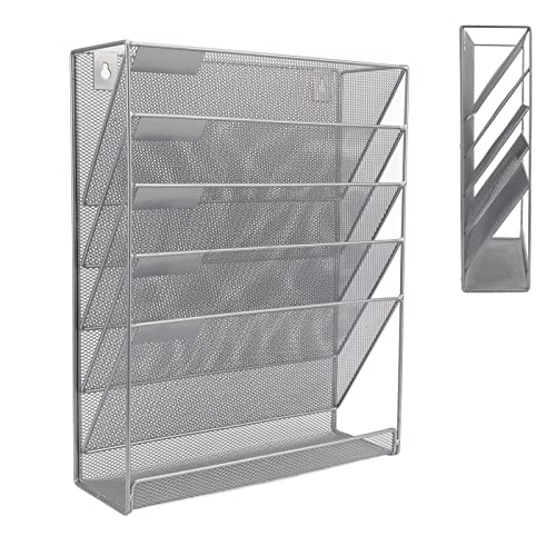 Wall Mail Organizer,5 Pockets Heavy Duty Mesh Wall Hanging File Organizer Wall Mount File Holder for Papers Folders Files Clipboard Magazine Organization